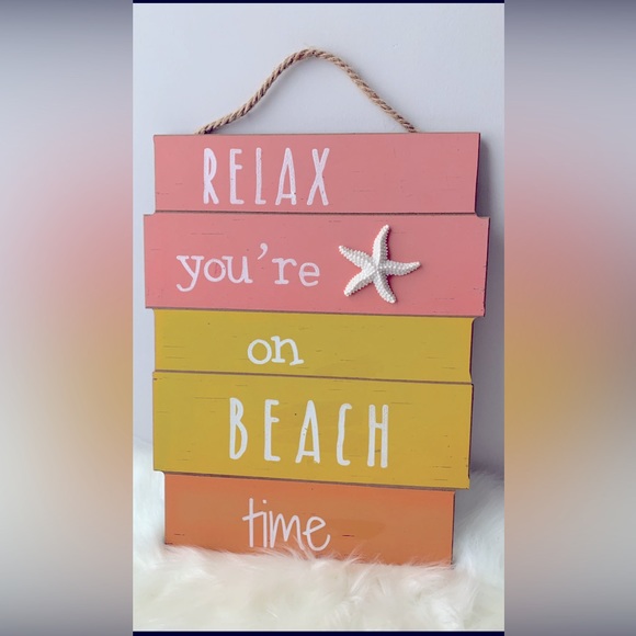 Wall Decor | Relax Your On Beach Time Sign Seashell Wood Wall Hanging ...